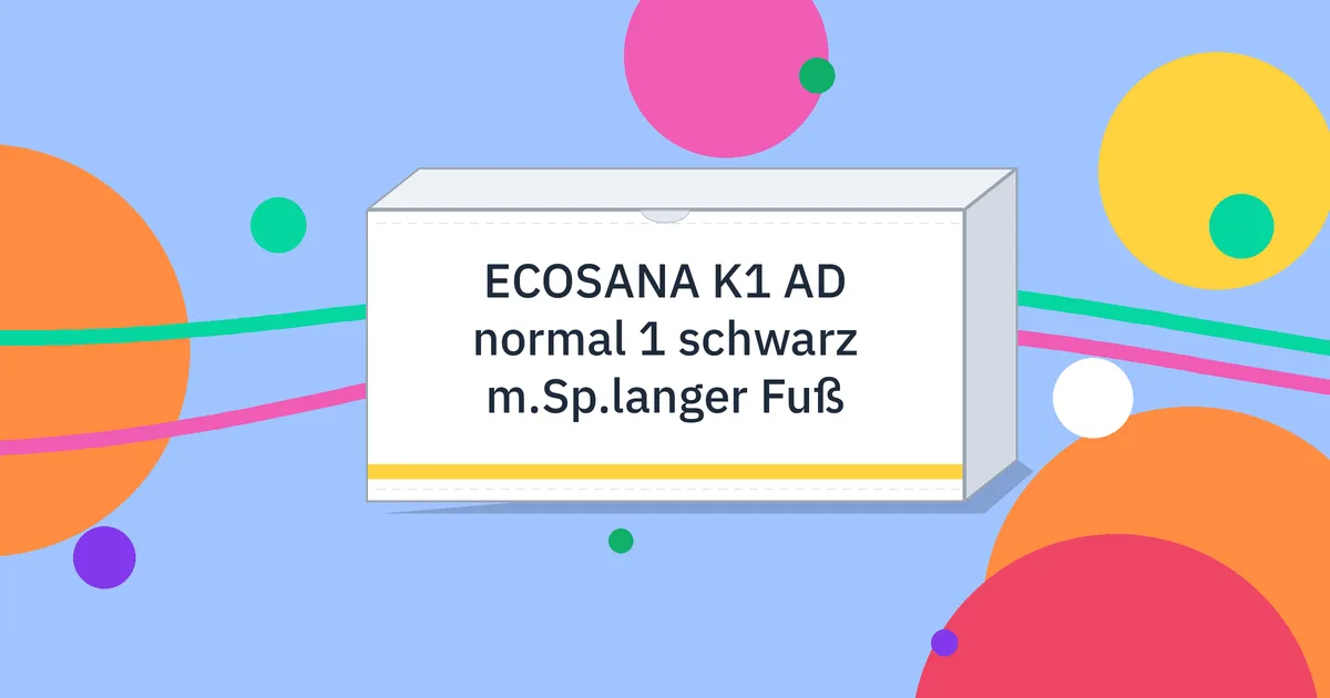 Symbolbild: Packung mit der Aufschrift ECOSANA K1 AD normal 1 schwarz m.Sp.langer Fuß (PZN 04724203) – Verfügbarkeit und Bezug in Apotheken in Frankfurt am Main