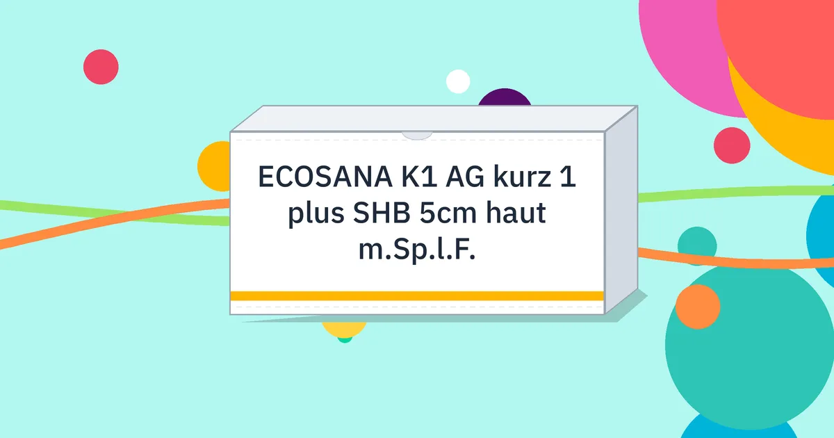 Symbolbild: Packung mit der Aufschrift ECOSANA K1 AG kurz 1 plus SHB 5cm haut m.Sp.l.F. (PZN 04726343) – Verfügbarkeit und Bezug in Apotheken in Frankfurt am Main