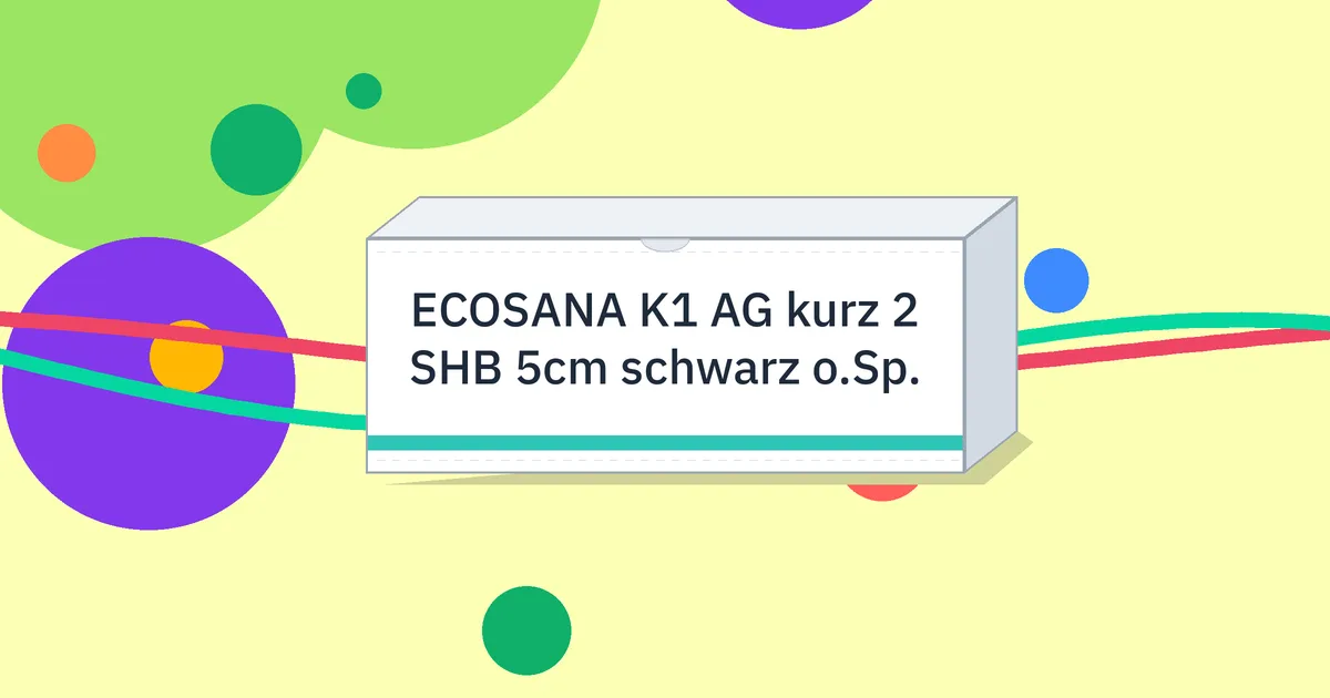 Symbolbild: Packung mit der Aufschrift ECOSANA K1 AG kurz 2 SHB 5cm schwarz o.Sp. (PZN 04726449) – Verfügbarkeit und Bezug in Apotheken in Frankfurt am Main