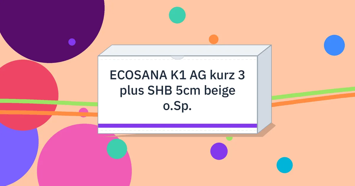 Symbolbild: Packung mit der Aufschrift ECOSANA K1 AG kurz 3 plus SHB 5cm beige o.Sp. (PZN 04727621) – Verfügbarkeit und Bezug in Apotheken in Frankfurt am Main