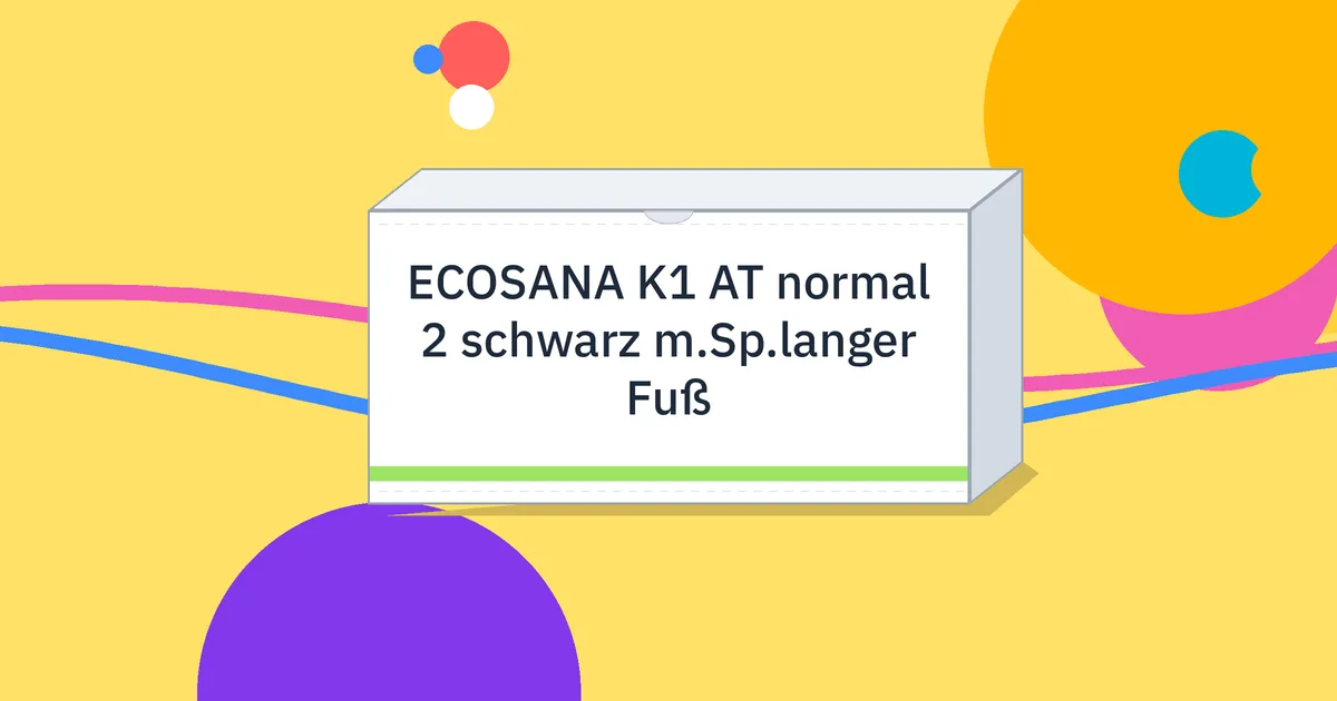 Symbolbild: Packung mit der Aufschrift ECOSANA K1 AT normal 2 schwarz m.Sp.langer Fuß (PZN 04731338) – Verfügbarkeit und Bezug in Apotheken in Frankfurt am Main