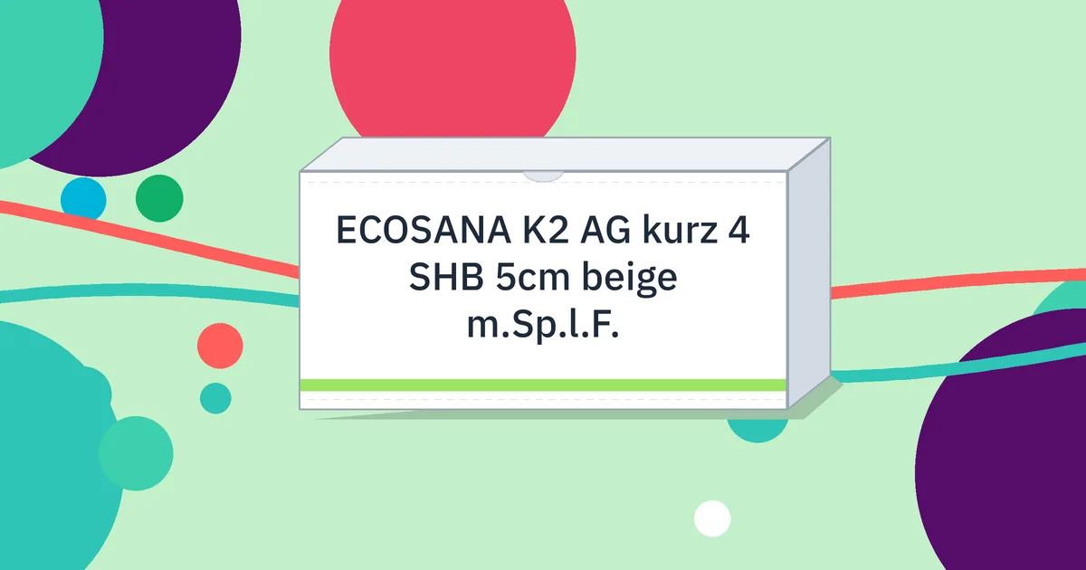Symbolbild: Packung mit der Aufschrift ECOSANA K2 AG kurz 4 SHB 5cm beige m.Sp.l.F. (PZN 10955160) – Verfügbarkeit und Bezug in Apotheken in Frankfurt am Main