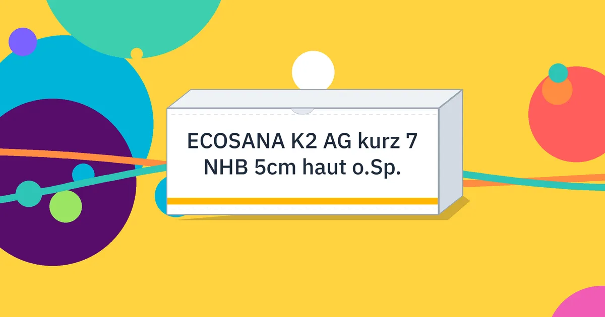 Symbolbild: Packung mit der Aufschrift ECOSANA K2 AG kurz 7 NHB 5cm haut o.Sp. (PZN 01532271) – Verfügbarkeit und Bezug in Apotheken in Frankfurt am Main