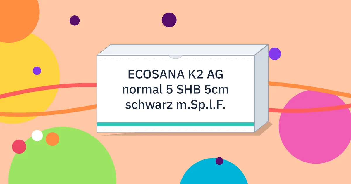 Symbolbild: Packung mit der Aufschrift ECOSANA K2 AG normal 5 SHB 5cm schwarz m.Sp.l.F. (PZN 10957012) – Verfügbarkeit und Bezug in Apotheken in Frankfurt am Main