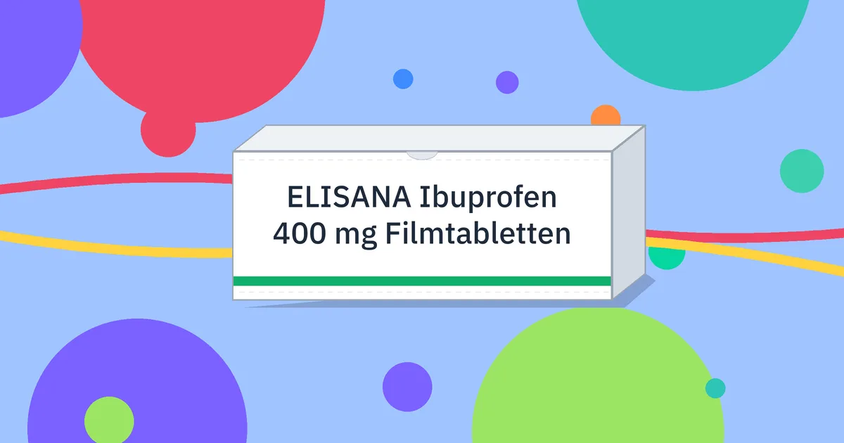 Symbolbild: Packung mit der Aufschrift ELISANA Ibuprofen 400 mg Filmtabletten (PZN 20523326) – Verfügbarkeit und Bezug in Apotheken in Frankfurt am Main