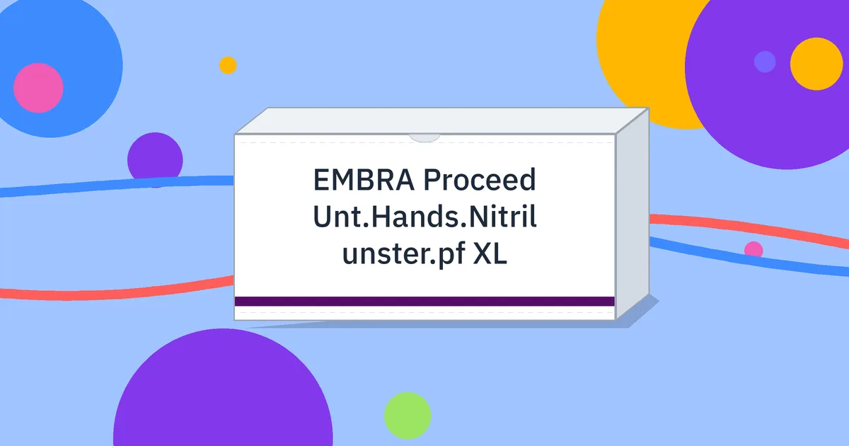 Symbolbild: Packung mit der Aufschrift EMBRA Proceed Unt.Hands.Nitril unster.pf XL (PZN 19142412) – Verfügbarkeit und Bezug in Apotheken in Frankfurt am Main