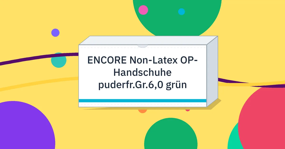 Symbolbild: Packung mit der Aufschrift ENCORE Non-Latex OP-Handschuhe puderfr.Gr.6,0 grün (PZN 13164298) – Verfügbarkeit und Bezug in Apotheken in Frankfurt am Main
