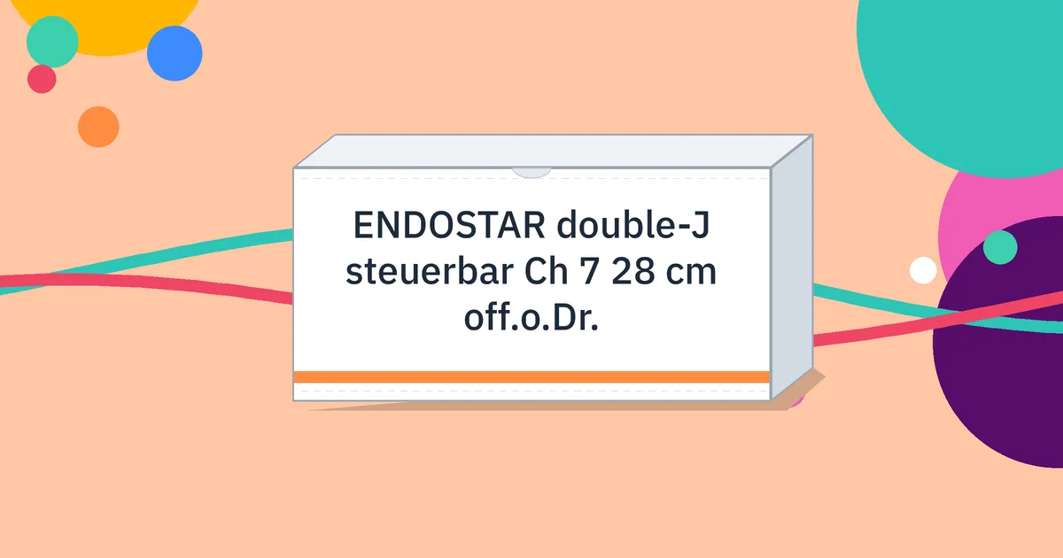 Symbolbild: Packung mit der Aufschrift ENDOSTAR double-J steuerbar Ch 7 28 cm off.o.Dr. (PZN 00439523) – Verfügbarkeit und Bezug in Apotheken in Frankfurt am Main