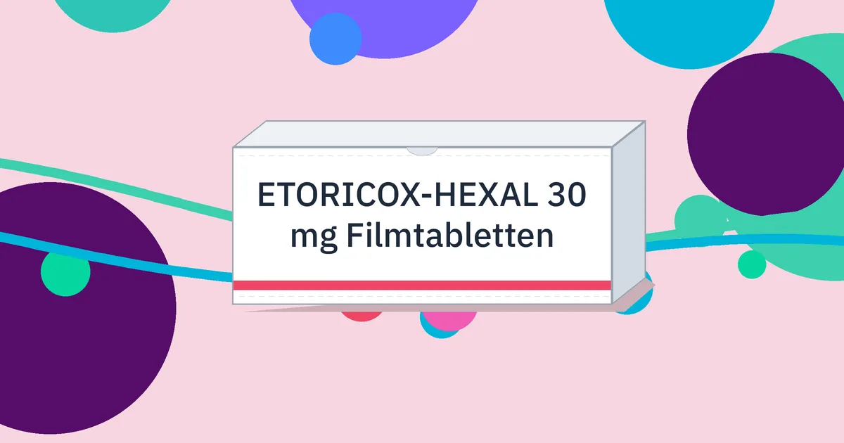 Symbolbild: Packung mit der Aufschrift ETORICOX-HEXAL 30 mg Filmtabletten (PZN 11872163) – Verfügbarkeit und Bezug in Apotheken in Frankfurt am Main