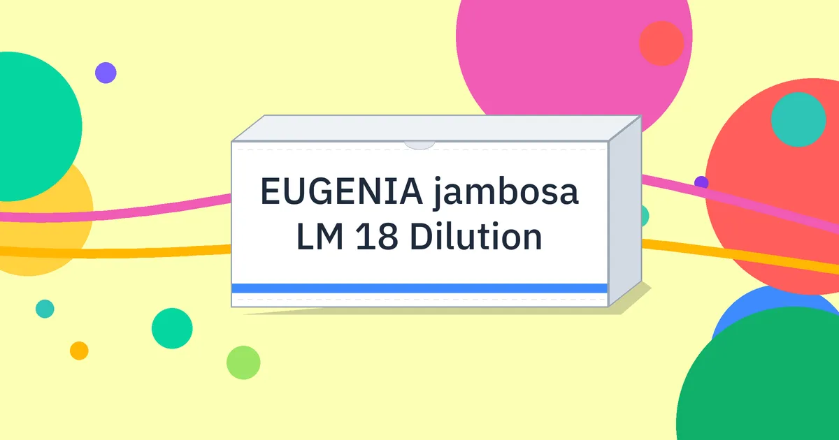 Symbolbild: Packung mit der Aufschrift EUGENIA jambosa LM 18 Dilution (PZN 13480987) – Verfügbarkeit und Bezug in Apotheken in Frankfurt am Main
