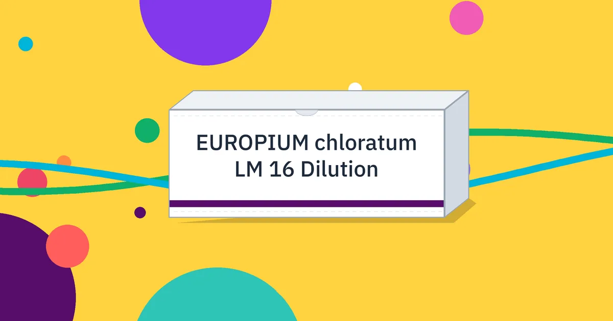 Symbolbild: Packung mit der Aufschrift EUROPIUM chloratum LM 16 Dilution (PZN 13484206) – Verfügbarkeit und Bezug in Apotheken in Frankfurt am Main