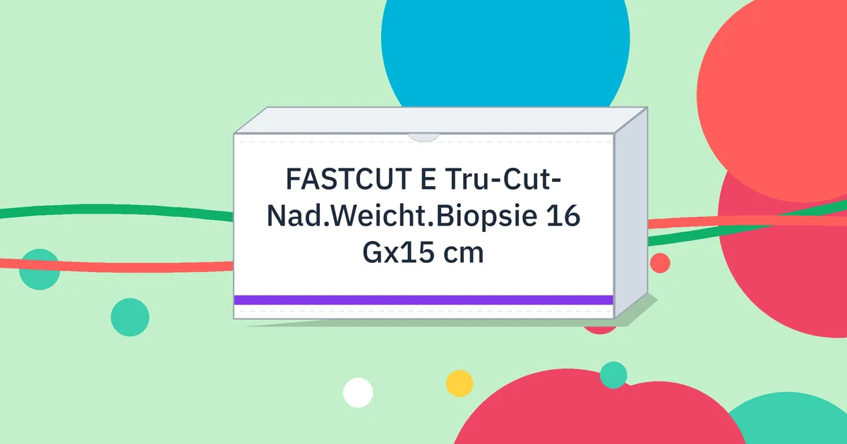 Symbolbild: Packung mit der Aufschrift FASTCUT E Tru-Cut-Nad.Weicht.Biopsie 16 Gx15 cm (PZN 19738760) – Verfügbarkeit und Bezug in Apotheken in Frankfurt am Main