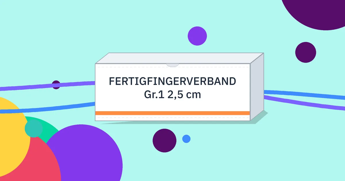 Symbolbild: Packung mit der Aufschrift FERTIGFINGERVERBAND Gr.1 2,5 cm (PZN 00007189) – Verfügbarkeit und Bezug in Apotheken in Frankfurt am Main