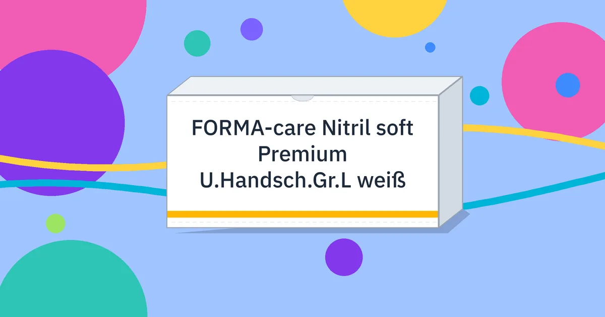 Symbolbild: Packung mit der Aufschrift FORMA-care Nitril soft Premium U.Handsch.Gr.L weiß (PZN 11000658) – Verfügbarkeit und Bezug in Apotheken in Frankfurt am Main