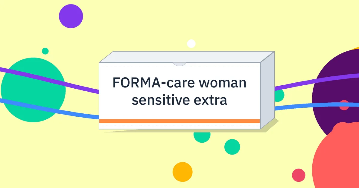 Symbolbild: Packung mit der Aufschrift FORMA-care woman sensitive extra (PZN 02335325) – Verfügbarkeit und Bezug in Apotheken in Frankfurt am Main