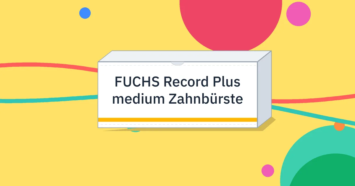 Symbolbild: Packung mit der Aufschrift FUCHS Record Plus medium Zahnbürste (PZN 00299677) – Verfügbarkeit und Bezug in Apotheken in Frankfurt am Main