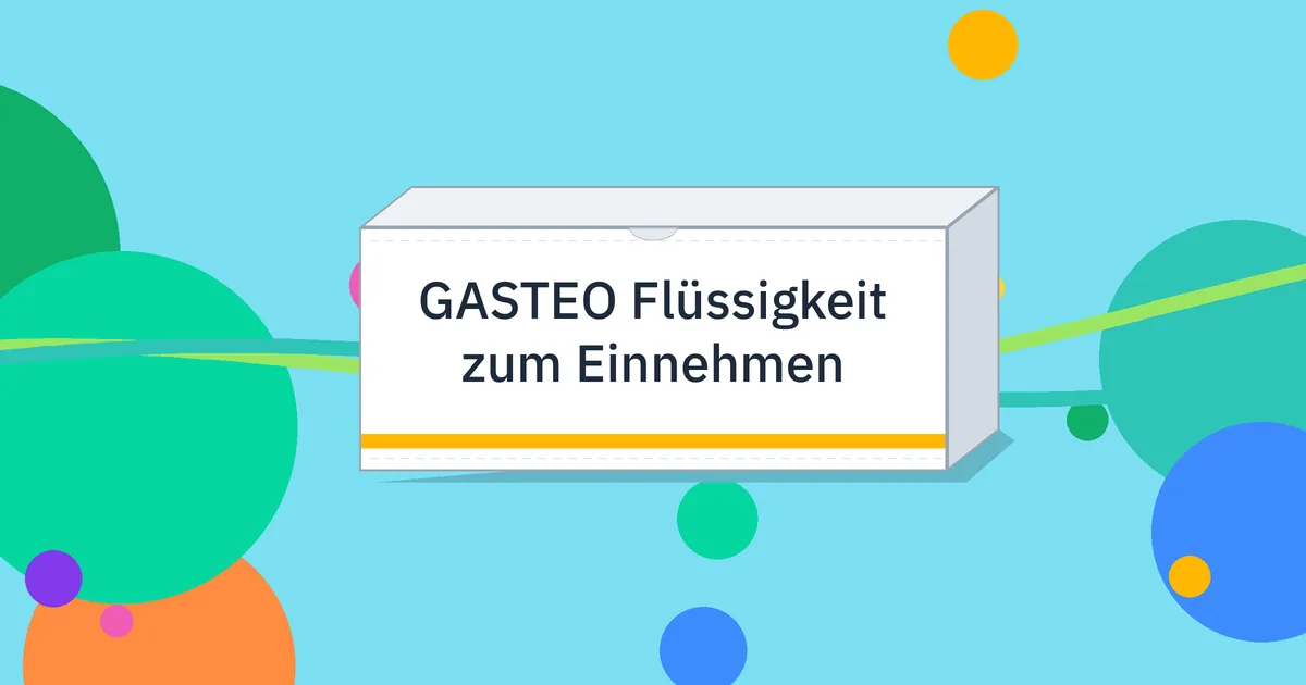 Symbolbild: Packung mit der Aufschrift GASTEO Flüssigkeit zum Einnehmen (PZN 10738439) – Verfügbarkeit und Bezug in Apotheken in Frankfurt am Main