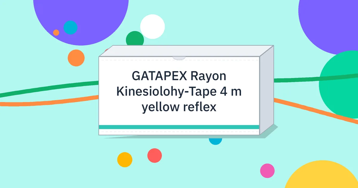 Symbolbild: Packung mit der Aufschrift GATAPEX Rayon Kinesiolohy-Tape 4 m yellow reflex (PZN 11539937) – Verfügbarkeit und Bezug in Apotheken in Frankfurt am Main