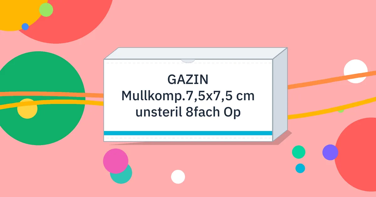 Symbolbild: Packung mit der Aufschrift GAZIN Mullkomp.7,5x7,5 cm unsteril 8fach Op (PZN 17851529) – Verfügbarkeit und Bezug in Apotheken in Frankfurt am Main