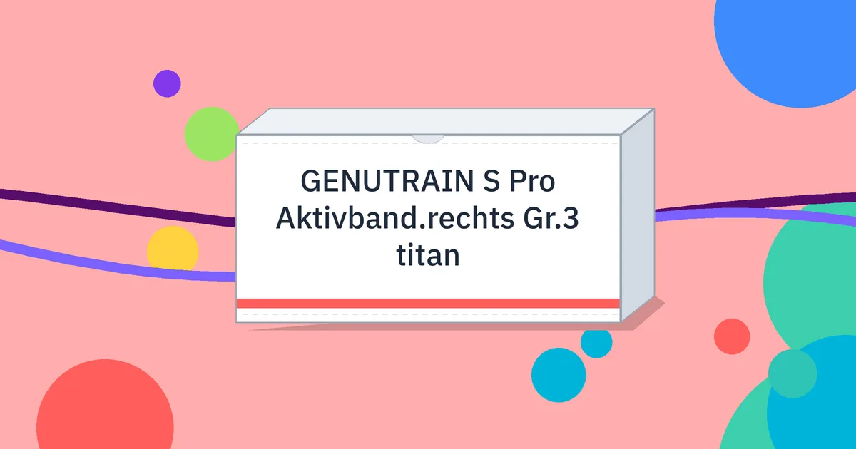 Symbolbild: Packung mit der Aufschrift GENUTRAIN S Pro Aktivband.rechts Gr.3 titan (PZN 09337238) – Verfügbarkeit und Bezug in Apotheken in Frankfurt am Main