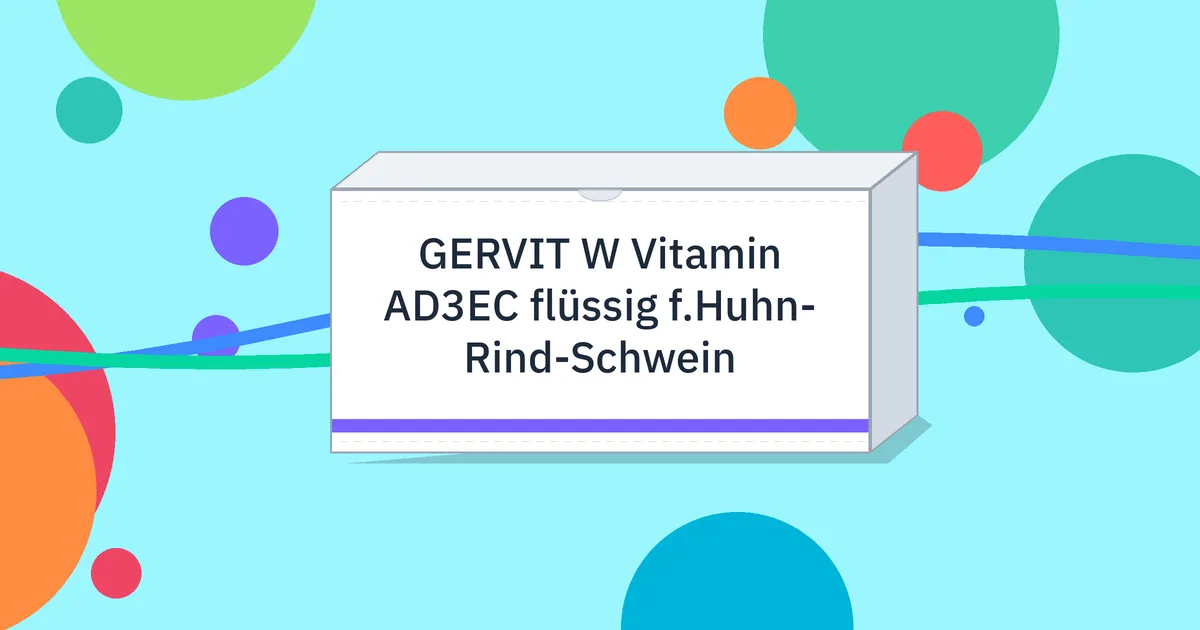 Symbolbild: Packung mit der Aufschrift GERVIT W Vitamin AD3EC flüssig f.Huhn-Rind-Schwein (PZN 00111745) – Verfügbarkeit und Bezug in Apotheken in Frankfurt am Main