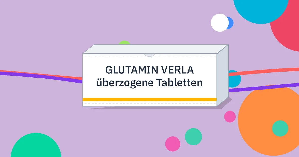 Symbolbild: Packung mit der Aufschrift GLUTAMIN VERLA überzogene Tabletten (PZN 01919544) – Verfügbarkeit und Bezug in Apotheken in Frankfurt am Main