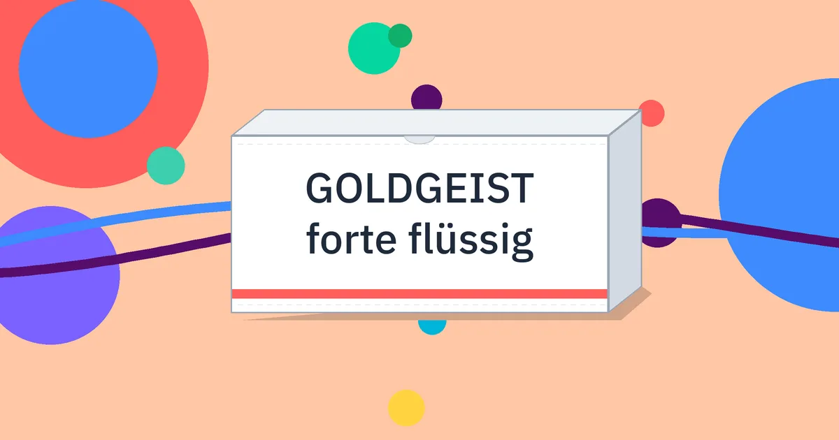 Symbolbild: Packung mit der Aufschrift GOLDGEIST forte flüssig (PZN 02893829) – Verfügbarkeit und Bezug in Apotheken in Frankfurt am Main
