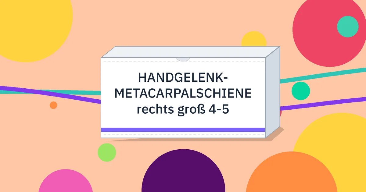 Symbolbild: Packung mit der Aufschrift HANDGELENK-METACARPALSCHIENE rechts groß 4-5 (PZN 02072564) – Verfügbarkeit und Bezug in Apotheken in Frankfurt am Main