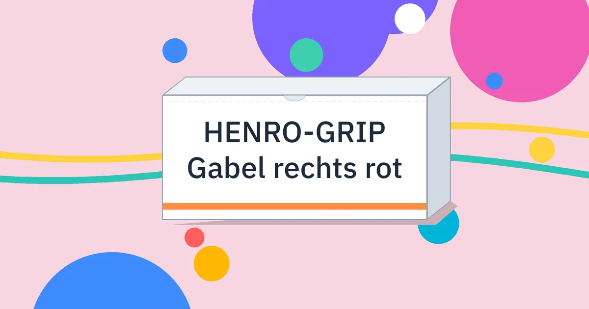 Symbolbild: Packung mit der Aufschrift HENRO-GRIP Gabel rechts rot (PZN 14300237) – Verfügbarkeit und Bezug in Apotheken in Frankfurt am Main