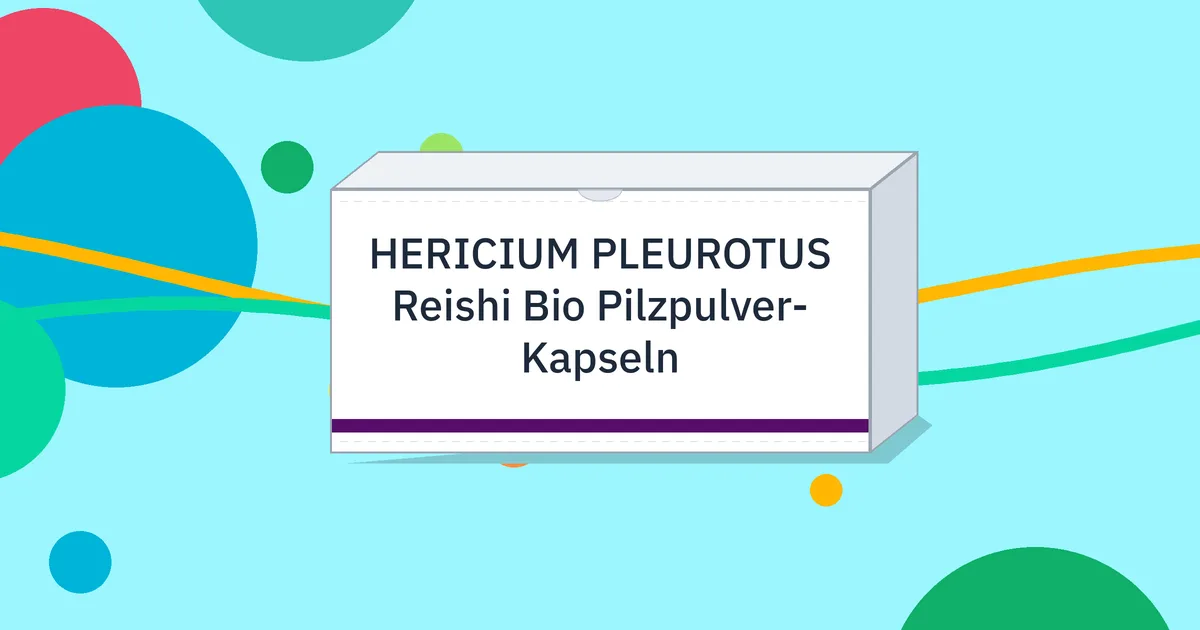 Symbolbild: Packung mit der Aufschrift HERICIUM PLEUROTUS Reishi Bio Pilzpulver-Kapseln (PZN 19710388) – Verfügbarkeit und Bezug in Apotheken in Frankfurt am Main