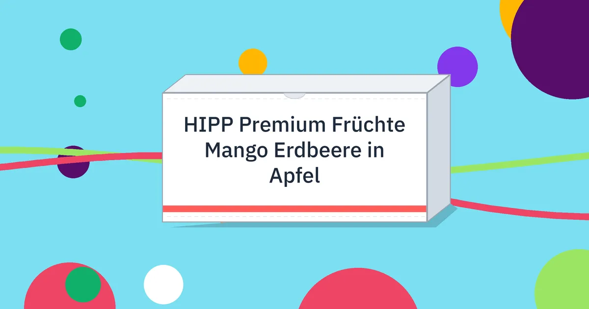 Symbolbild: Packung mit der Aufschrift HIPP Premium Früchte Mango Erdbeere in Apfel (PZN 18435974) – Verfügbarkeit und Bezug in Apotheken in Frankfurt am Main