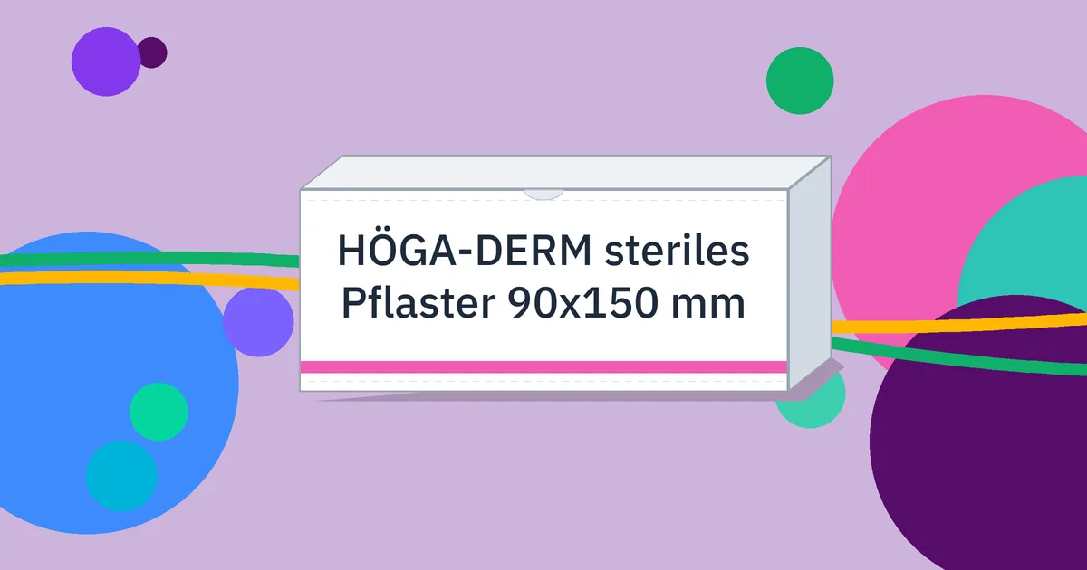 Symbolbild: Packung mit der Aufschrift HÖGA-DERM steriles Pflaster 90x150 mm (PZN 02501195) – Verfügbarkeit und Bezug in Apotheken in Frankfurt am Main