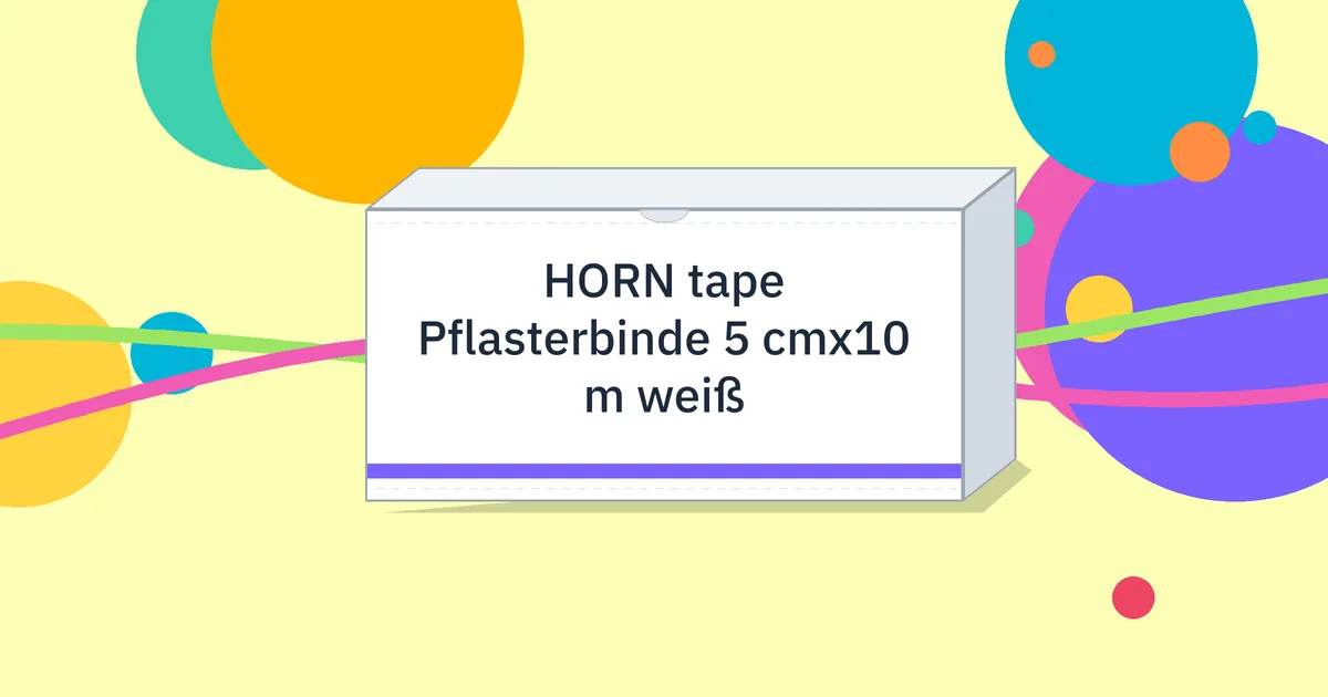 Symbolbild: Packung mit der Aufschrift HORN tape Pflasterbinde 5 cmx10 m weiß (PZN 04677024) – Verfügbarkeit und Bezug in Apotheken in Frankfurt am Main