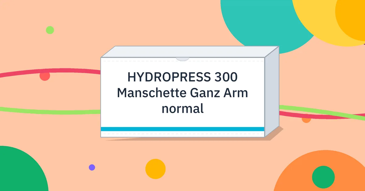 Symbolbild: Packung mit der Aufschrift HYDROPRESS 300 Manschette Ganz Arm normal (PZN 07657364) – Verfügbarkeit und Bezug in Apotheken in Frankfurt am Main