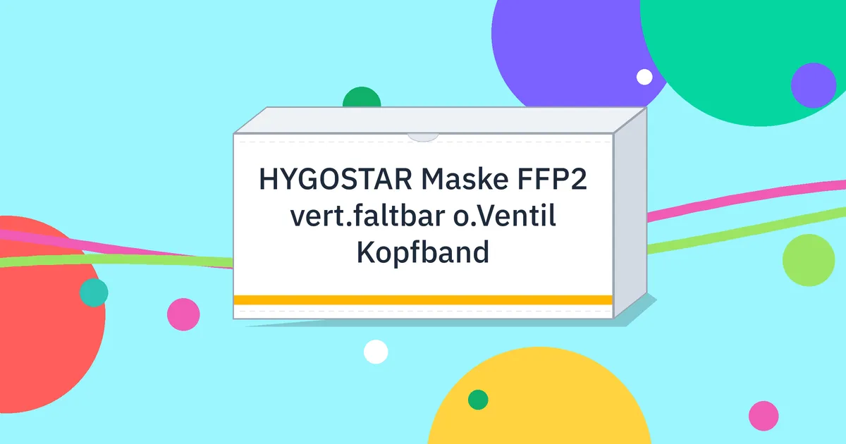 Symbolbild: Packung mit der Aufschrift HYGOSTAR Maske FFP2 vert.faltbar o.Ventil Kopfband (PZN 20306445) – Verfügbarkeit und Bezug in Apotheken in Frankfurt am Main