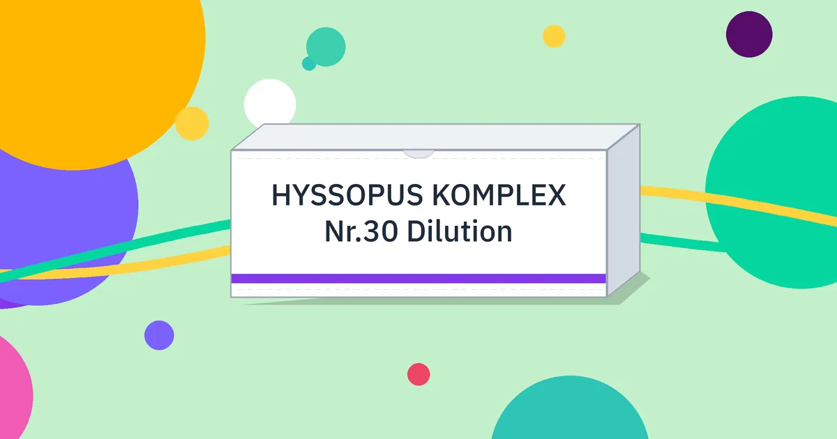 Symbolbild: Packung mit der Aufschrift HYSSOPUS KOMPLEX Nr.30 Dilution (PZN 00514288) – Verfügbarkeit und Bezug in Apotheken in Frankfurt am Main