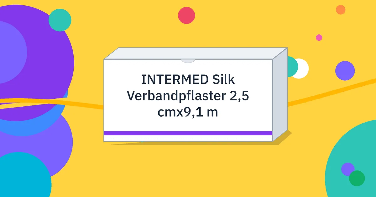 Symbolbild: Packung mit der Aufschrift INTERMED Silk Verbandpflaster 2,5 cmx9,1 m (PZN 02671164) – Verfügbarkeit und Bezug in Apotheken in Frankfurt am Main