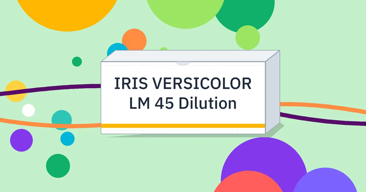 Symbolbild: Packung mit der Aufschrift IRIS VERSICOLOR LM 45 Dilution (PZN 12915029) – Verfügbarkeit und Bezug in Apotheken in Frankfurt am Main