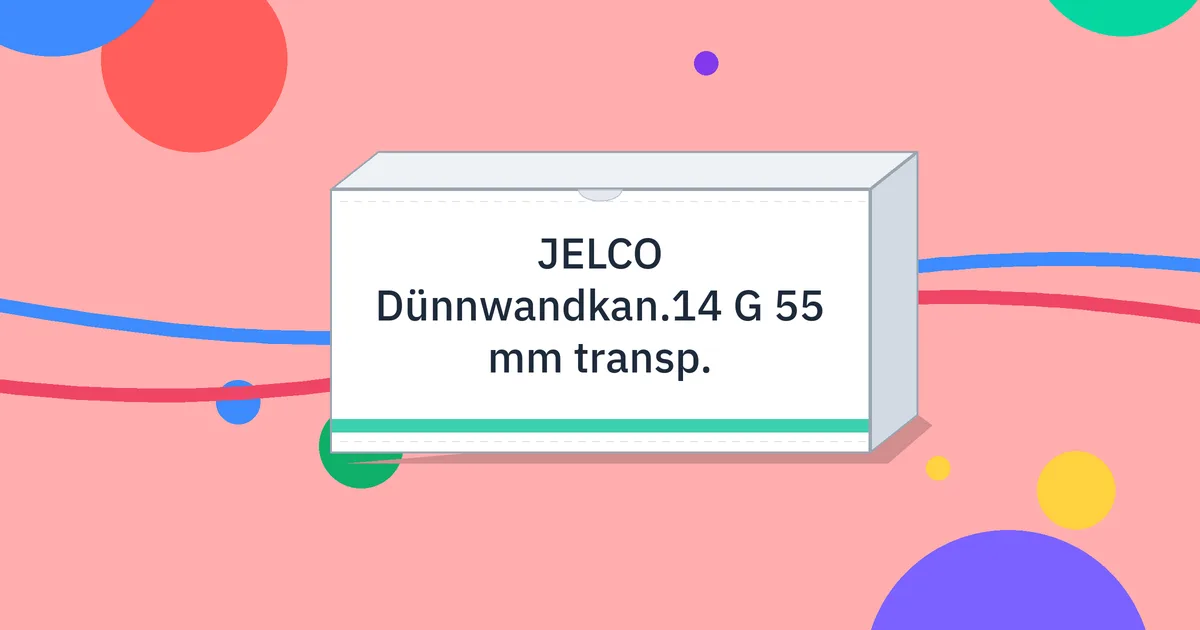 Symbolbild: Packung mit der Aufschrift JELCO Dünnwandkan.14 G 55 mm transp. (PZN 00912712) – Verfügbarkeit und Bezug in Apotheken in Frankfurt am Main