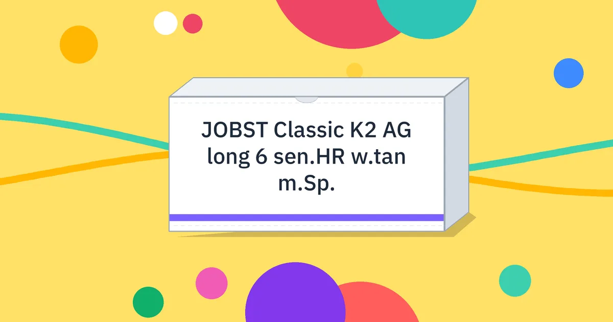 Symbolbild: Packung mit der Aufschrift JOBST Classic K2 AG long 6 sen.HR w.tan m.Sp. (PZN 17959729) – Verfügbarkeit und Bezug in Apotheken in Frankfurt am Main