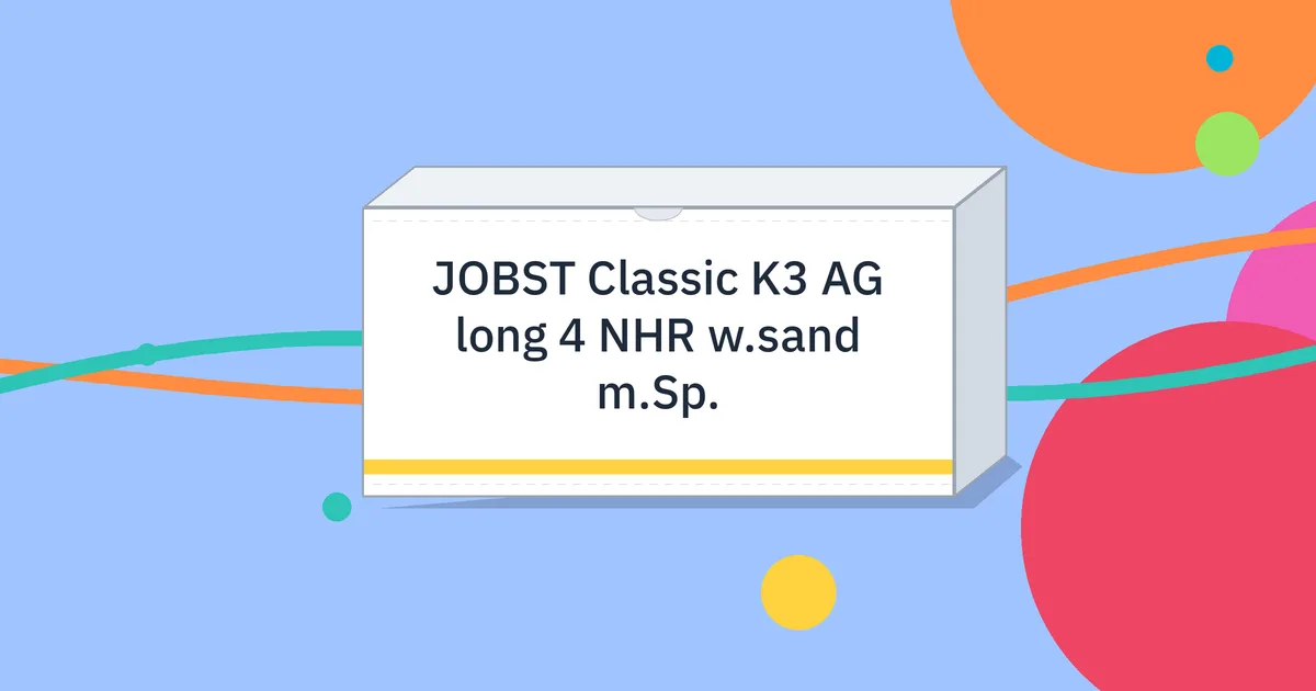 Symbolbild: Packung mit der Aufschrift JOBST Classic K3 AG long 4 NHR w.sand m.Sp. (PZN 13071898) – Verfügbarkeit und Bezug in Apotheken in Frankfurt am Main