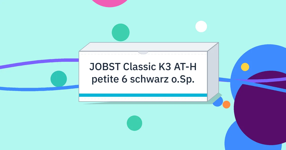 Symbolbild: Packung mit der Aufschrift JOBST Classic K3 AT-H petite 6 schwarz o.Sp. (PZN 13077062) – Verfügbarkeit und Bezug in Apotheken in Frankfurt am Main