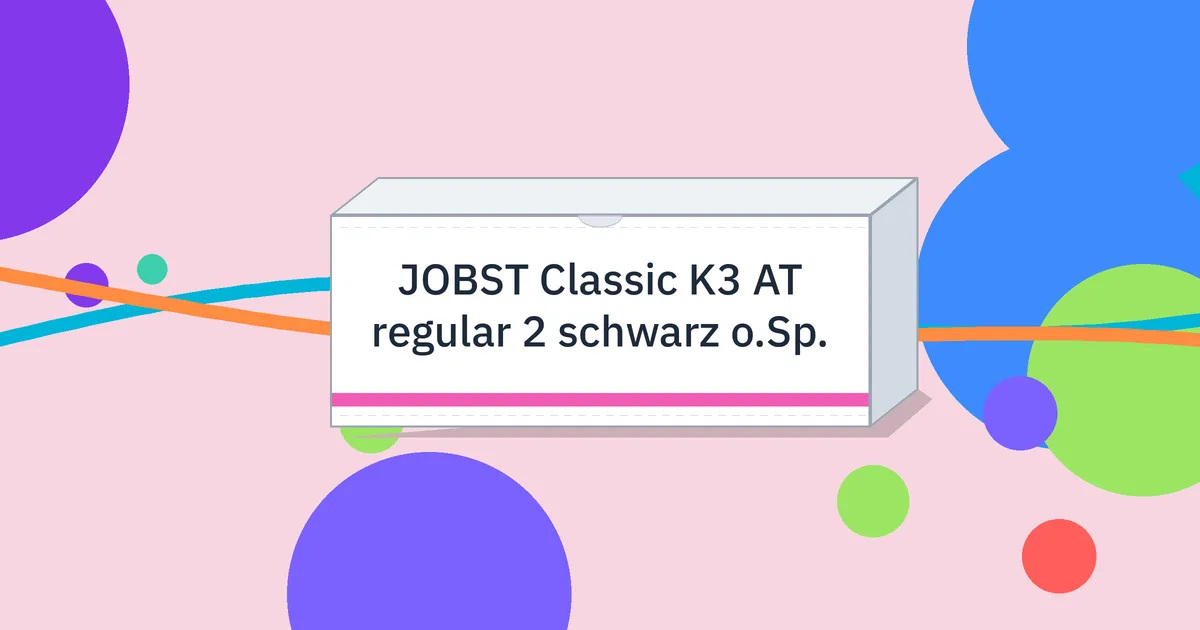 Symbolbild: Packung mit der Aufschrift JOBST Classic K3 AT regular 2 schwarz o.Sp. (PZN 13078328) – Verfügbarkeit und Bezug in Apotheken in Frankfurt am Main