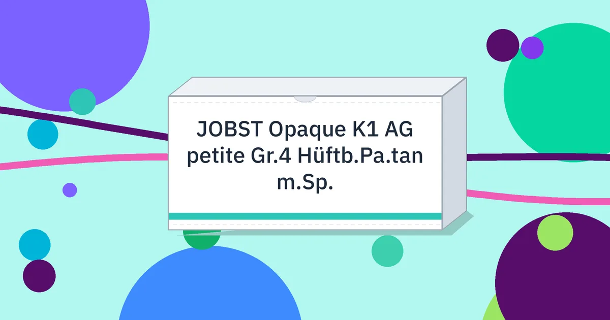 Symbolbild: Packung mit der Aufschrift JOBST Opaque K1 AG petite Gr.4 Hüftb.Pa.tan m.Sp. (PZN 16273817) – Verfügbarkeit und Bezug in Apotheken in Frankfurt am Main