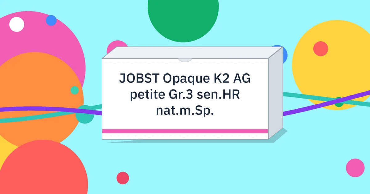 Symbolbild: Packung mit der Aufschrift JOBST Opaque K2 AG petite Gr.3 sen.HR nat.m.Sp. (PZN 12142679) – Verfügbarkeit und Bezug in Apotheken in Frankfurt am Main