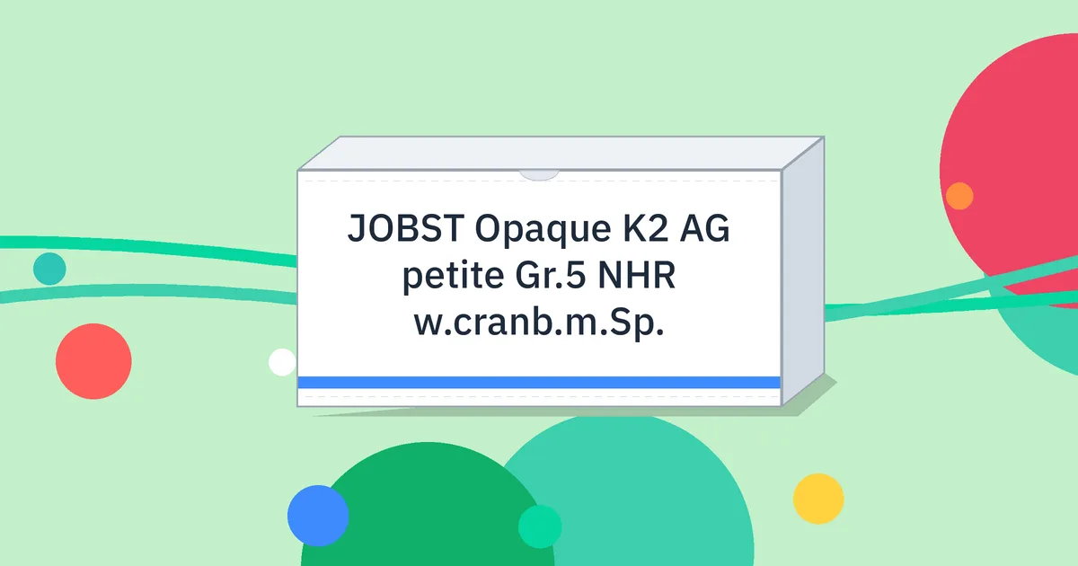 Symbolbild: Packung mit der Aufschrift JOBST Opaque K2 AG petite Gr.5 NHR w.cranb.m.Sp. (PZN 13112545) – Verfügbarkeit und Bezug in Apotheken in Frankfurt am Main