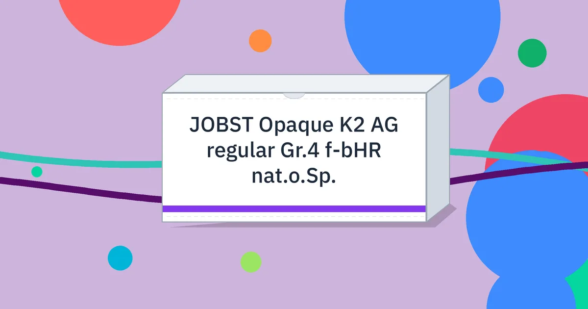 Symbolbild: Packung mit der Aufschrift JOBST Opaque K2 AG regular Gr.4 f-bHR nat.o.Sp. (PZN 10723136) – Verfügbarkeit und Bezug in Apotheken in Frankfurt am Main