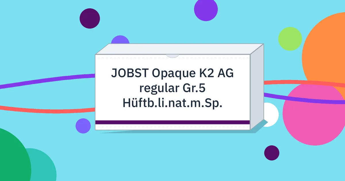 Symbolbild: Packung mit der Aufschrift JOBST Opaque K2 AG regular Gr.5 Hüftb.li.nat.m.Sp. (PZN 13115897) – Verfügbarkeit und Bezug in Apotheken in Frankfurt am Main