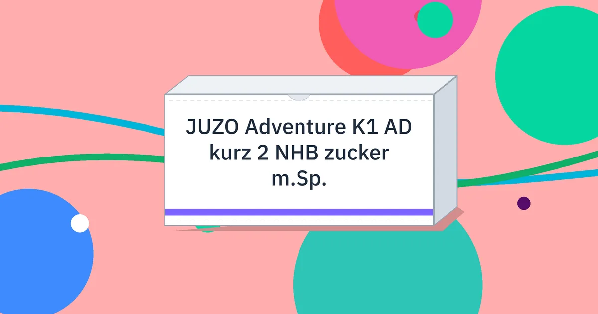 Symbolbild: Packung mit der Aufschrift JUZO Adventure K1 AD kurz 2 NHB zucker m.Sp. (PZN 16344032) – Verfügbarkeit und Bezug in Apotheken in Frankfurt am Main