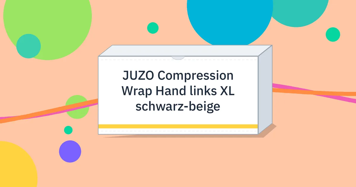 Symbolbild: Packung mit der Aufschrift JUZO Compression Wrap Hand links XL schwarz-beige (PZN 16143724) – Verfügbarkeit und Bezug in Apotheken in Frankfurt am Main